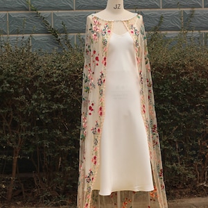 Flower Bridal Cape,floral Cape Veil,embroidered Cape,flower Wedding ...