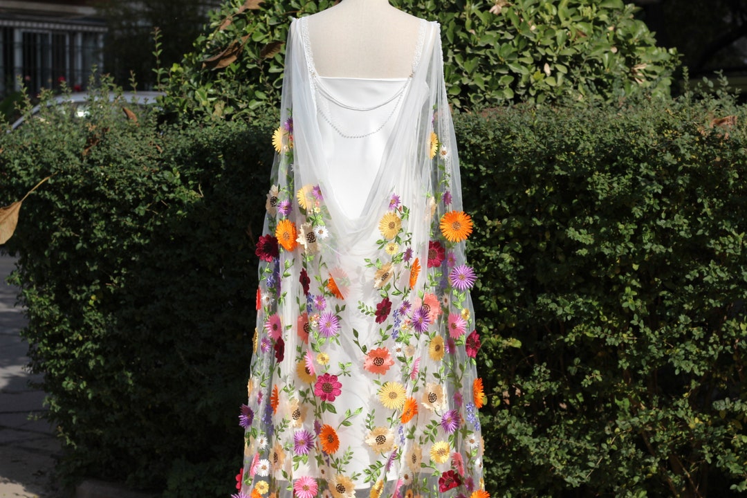 Colorful Bridal Cape,floral Cape Veil,wildflower Cape,wedding Cape Veil ...