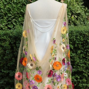 Colorful Floral Embroidered Wedding Cape, Flower Bridal Cape Veil - Etsy