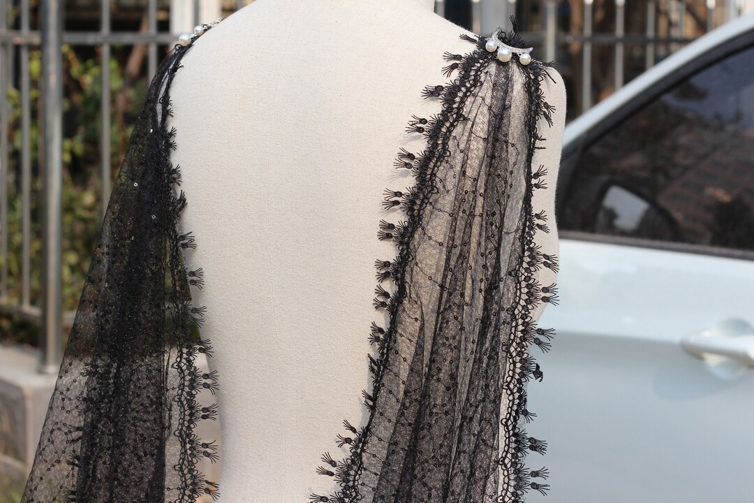 Sparkle Sequined Black Wedding Cape, Bridal Shoulder Veil - Etsy