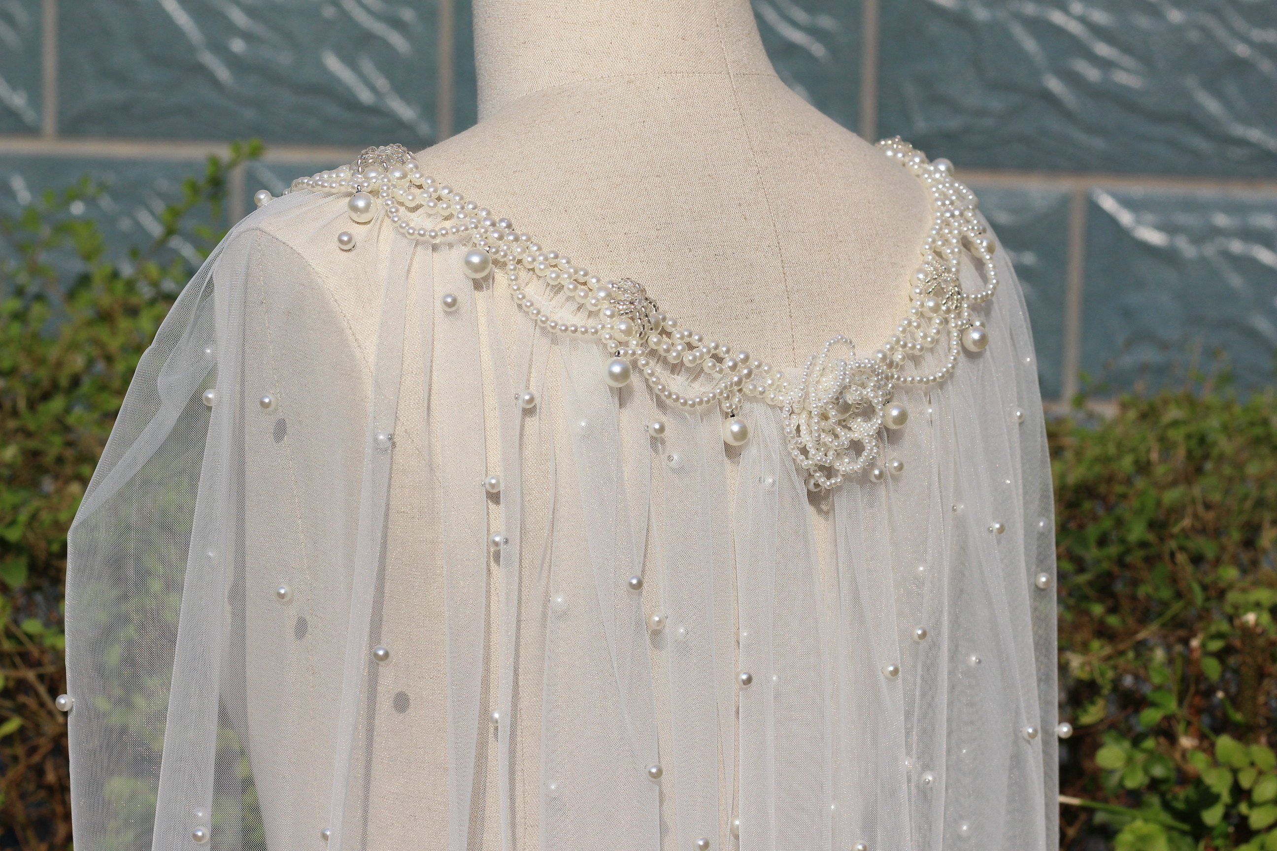 Pearl Wedding Cape Veilpearl Cape Veilwedding Dress - Etsy