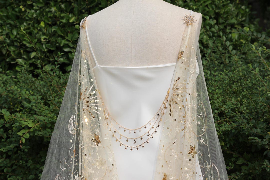 Celestial Cape,bridal Cape Stars,moon Cape,fantasy Cape,gold Glitter ...