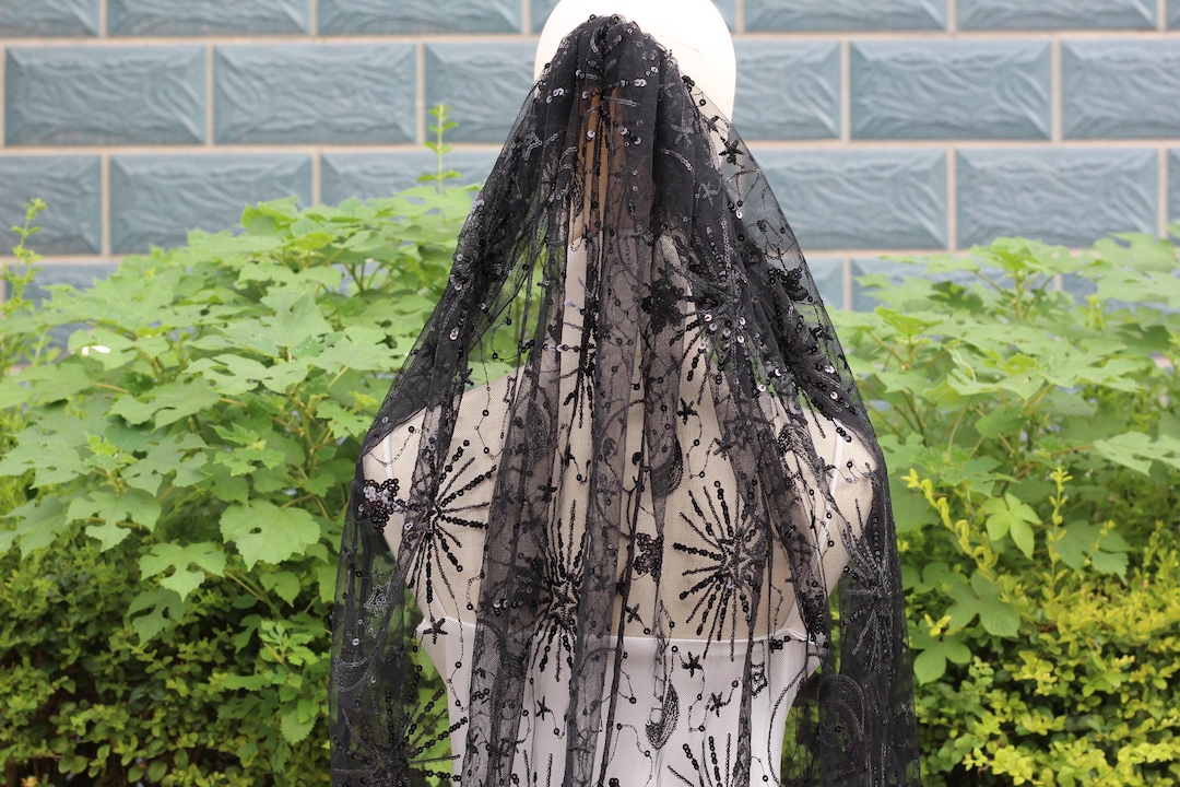 Black Moon and Stars Bridal Veil,celestial Wedding Veil,glitter Star ...