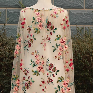 Flower Bridal Cape,floral Cape Veil,embroidered Cape,flower Wedding ...