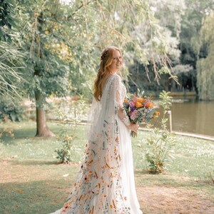 Floral Embroidered Wedding Cape, Colorful Wildflower Bridal Veil - Etsy