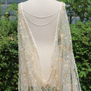 Gold Glitter Stars Cape Veil,gold Bridal Cape,champagne Sequins Draped ...