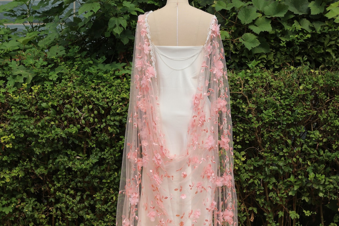 Blush Pink Embroidered Flower Cape,3d Embroidered Floral Flowery ...