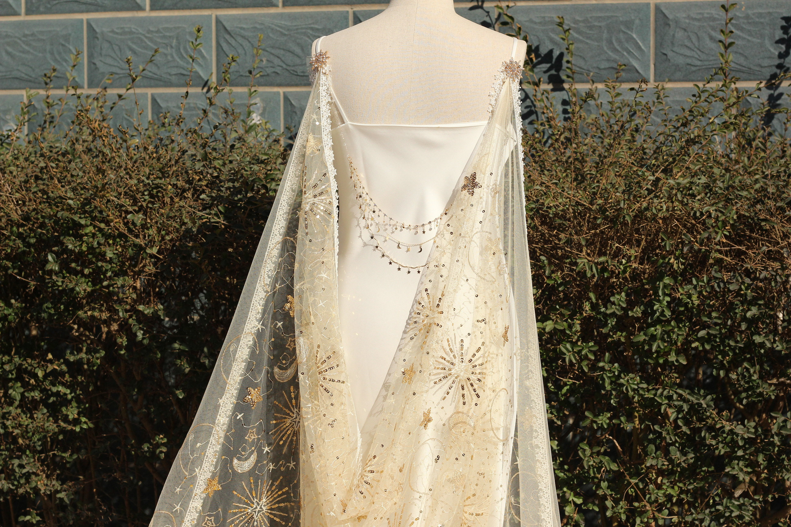 Celestial Cape,star Cape,gold Glitter Star Cape Veil,bridal Cape Stars ...