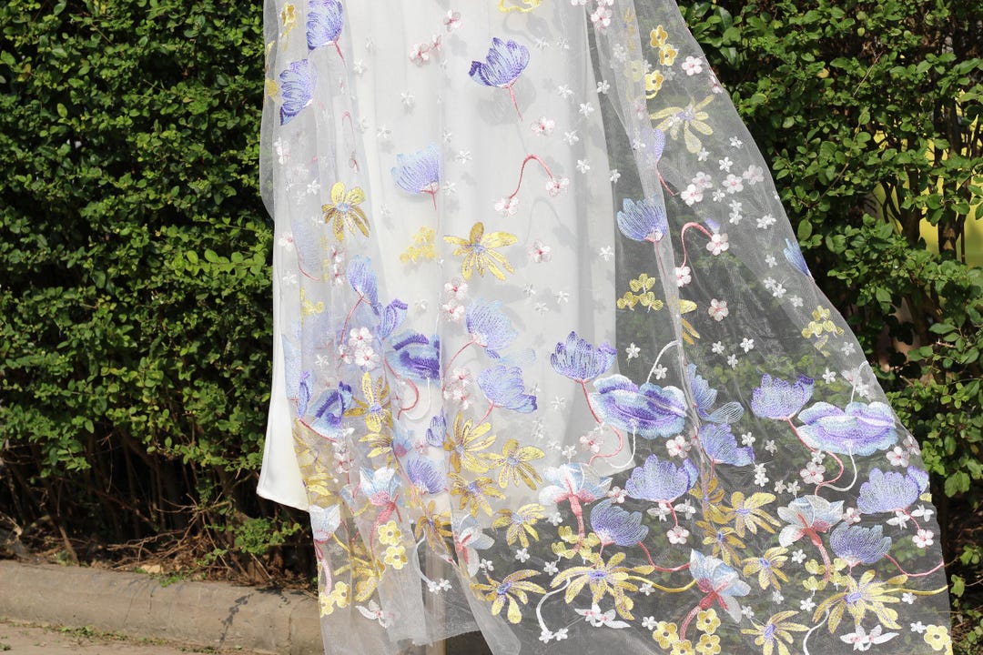 Blue Floral Bridal Cape,wildflower Cape,floral Cape,flower Embroidered ...