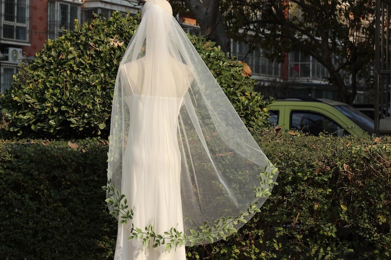 Green Leaf Embroidered Wedding Veil, Bohemia Bridal Veil - Etsy