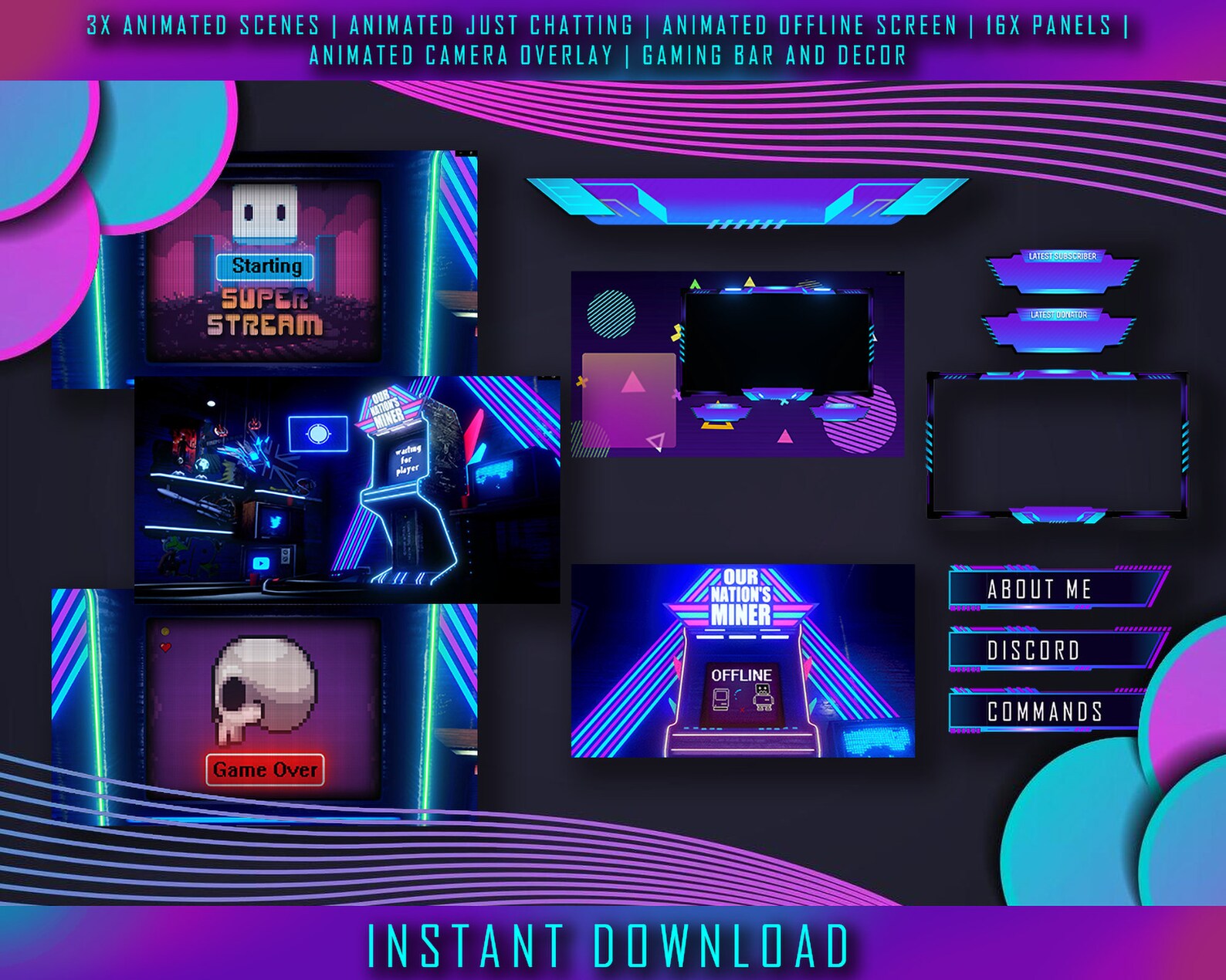 Bundle Gamer Pixel Overlay Layout Twitch Stream Scene Offline Screen ...
