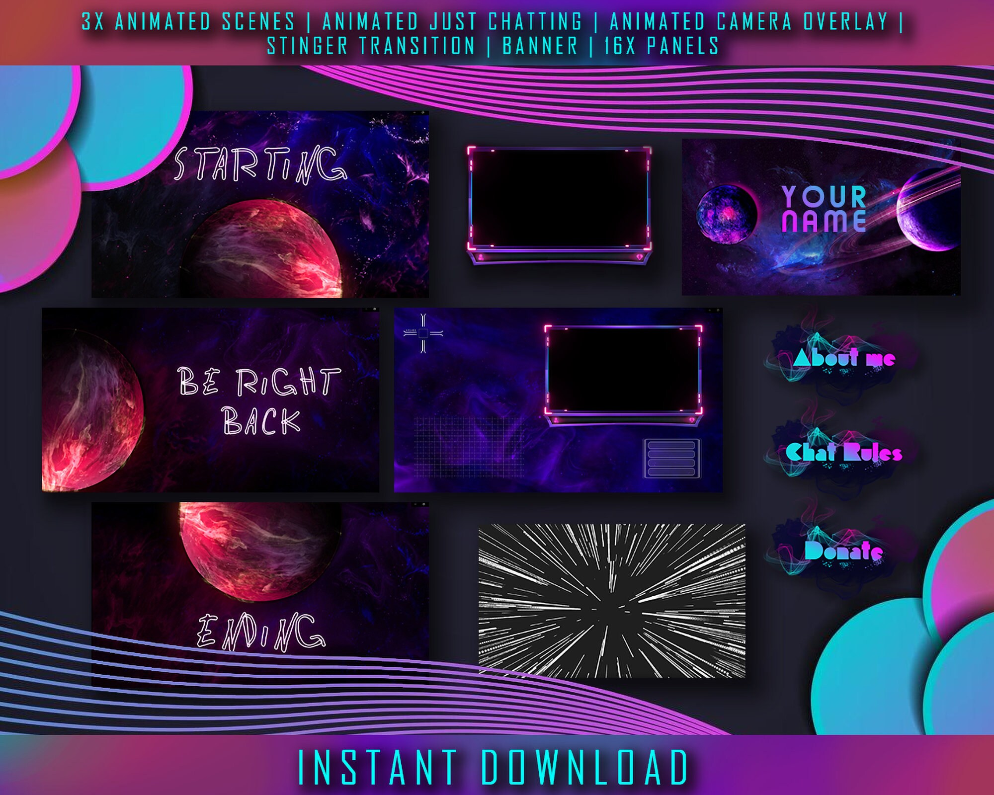Animated Twitch Stream Overlay Cxllisto 3 Scenes, Offline Screen ...
