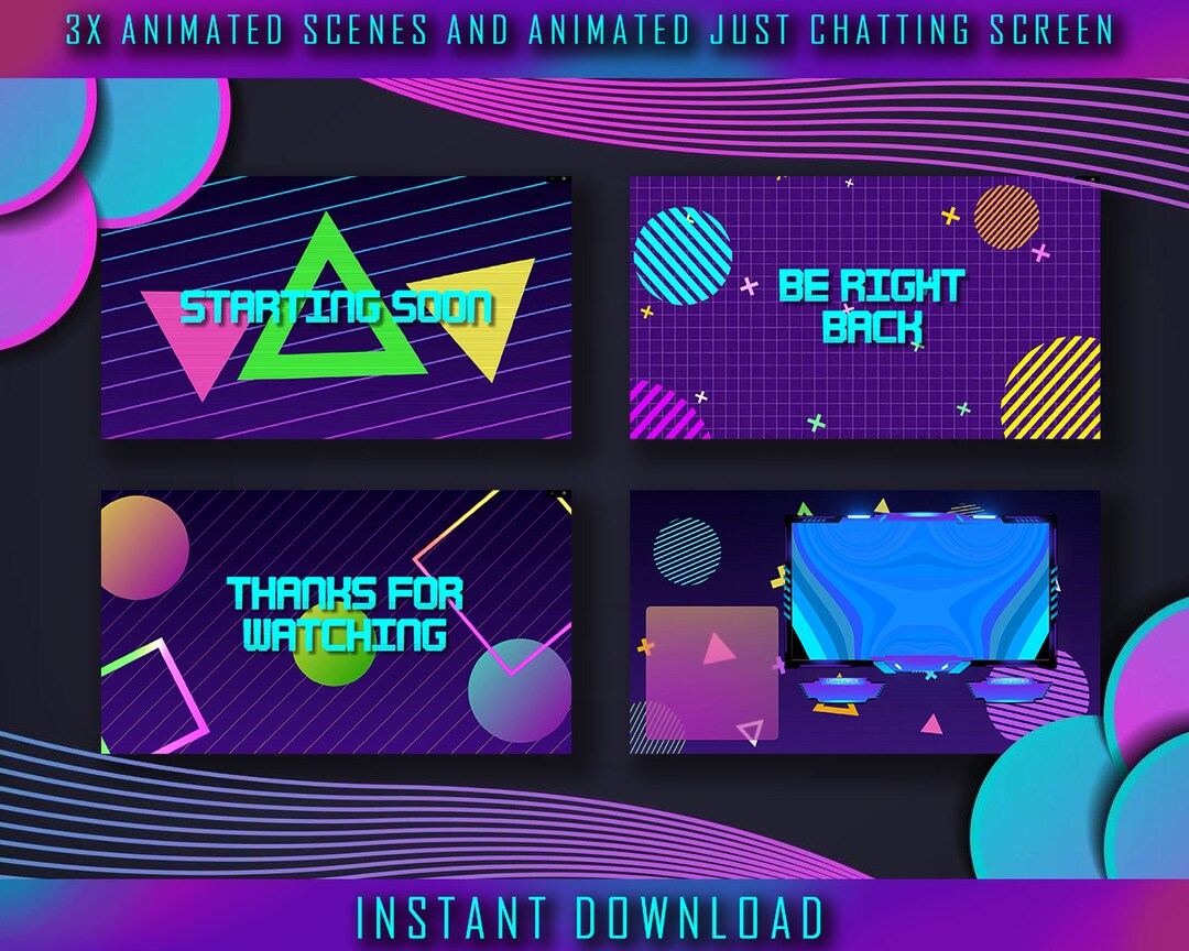 Animated Twitch Stream Overlay Scenes and Just Chatting Screen Retro - Etsy
