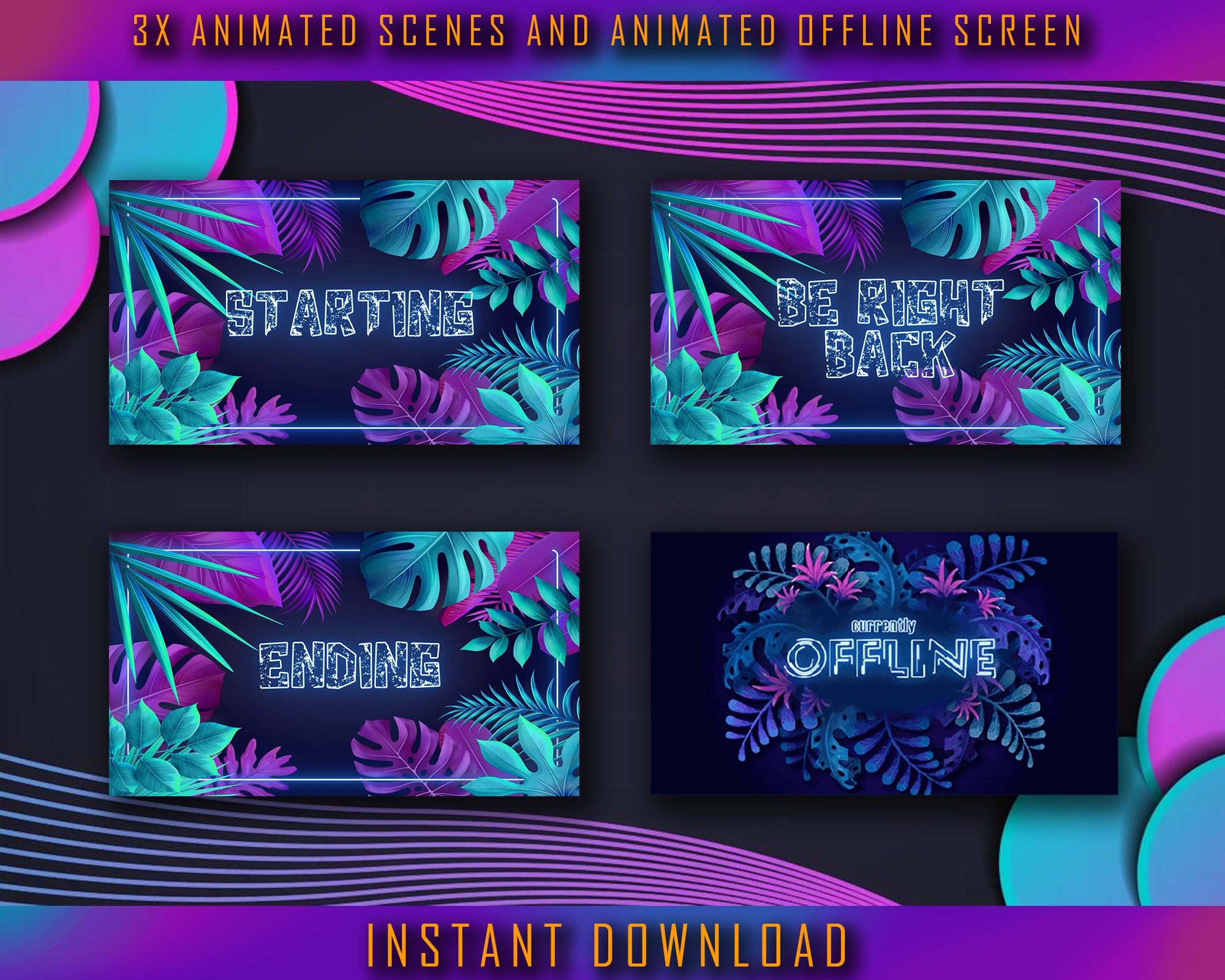 Neon Jungle 2022 Animated Twitch Scene Bundle and Animated Offline ...