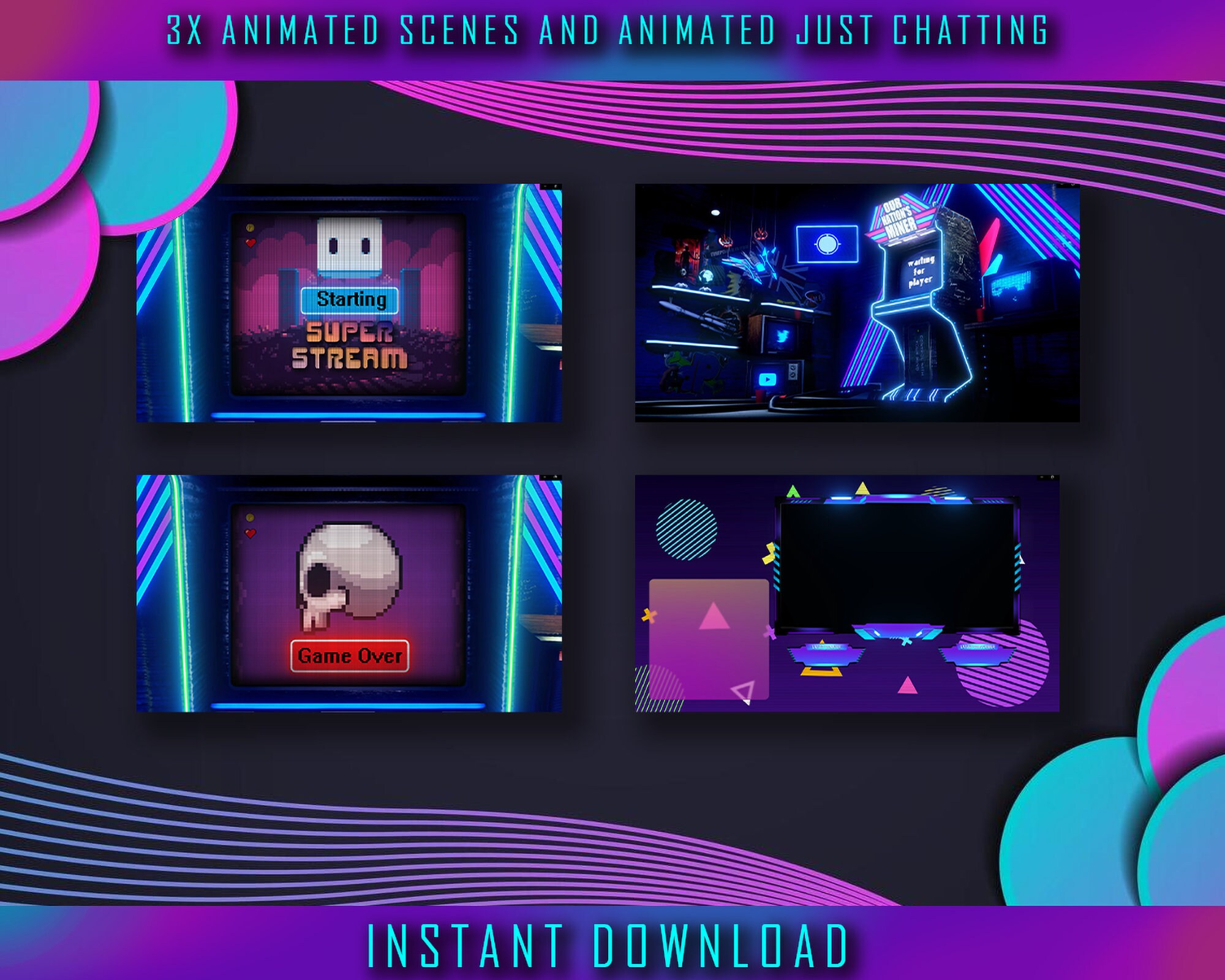 Bundle Gamer Pixel Overlay Layout Twitch Stream Scene Offline Screen ...