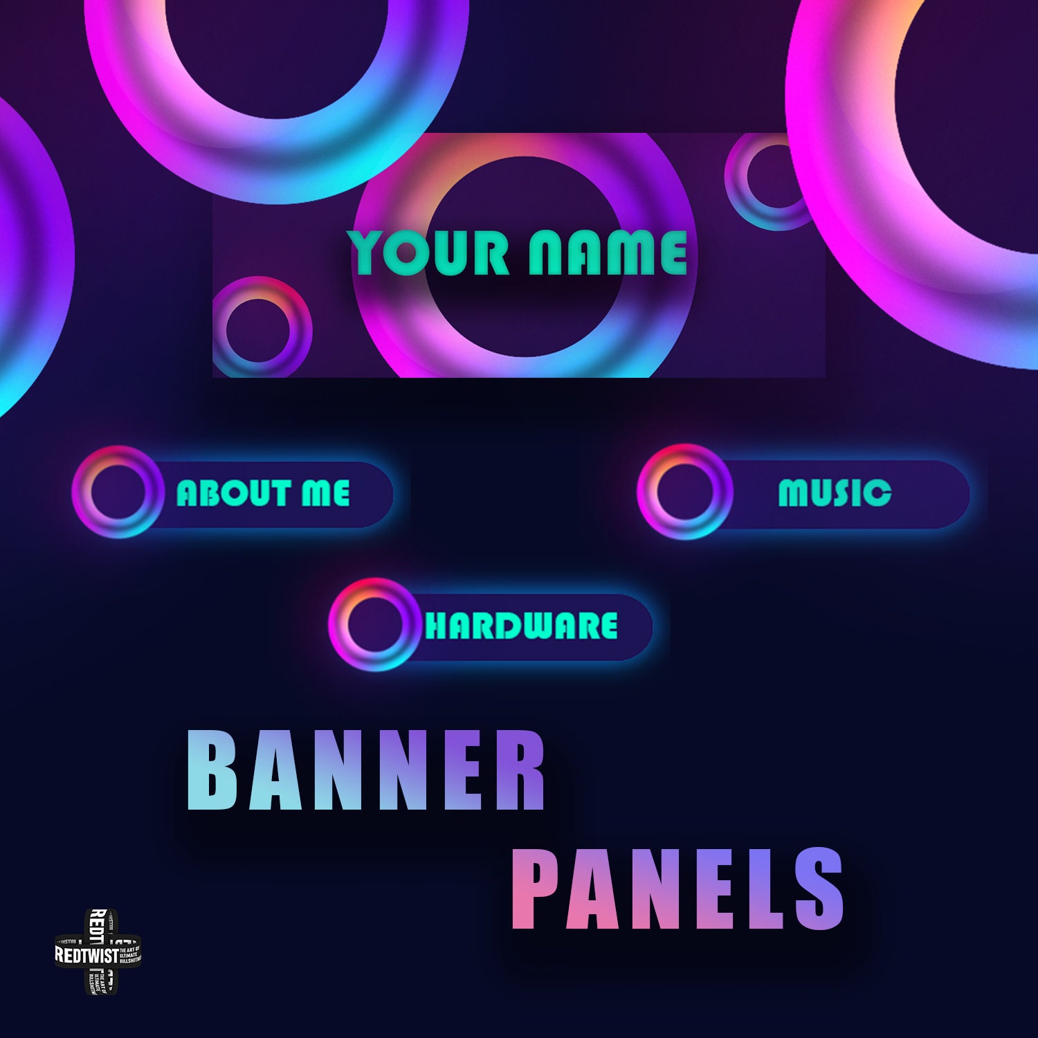 Neon Circle Twitch Stream Overlay Set Bundle Panels Banner Scene Start ...