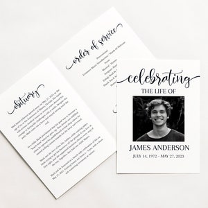 Celebration of Life Black & White Funeral Program Template, Funeral ...