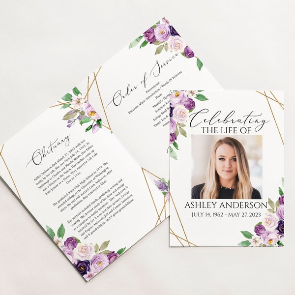 Purple Memorial Program Template - Etsy