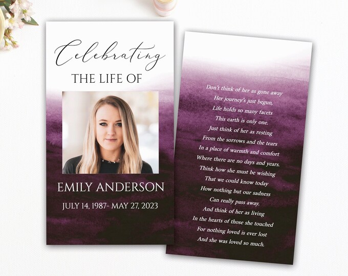 Purple Floral Funeral Prayer Card Template (digital Download) - Etsy Canada