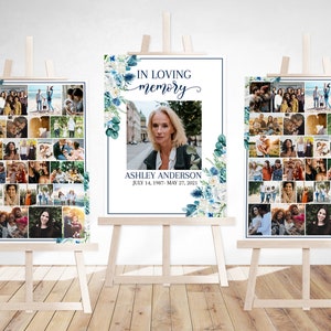 Celebration of Life Funeral Poster, Blue White Photo Collage Funeral ...