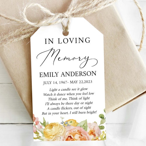 Funeral Favor Tag Template Printable Memorial Candle Tag - Etsy