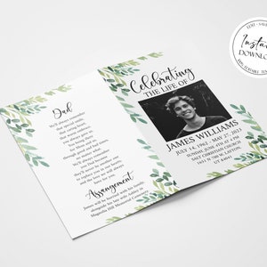 Greenery 8 Page Funeral Program, Celebration of Life Program, Funeral ...