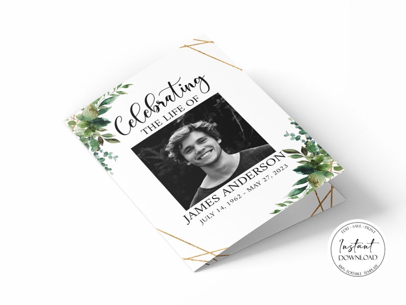 11x17 Celebration of Life Funeral Program Template Greenery - Etsy
