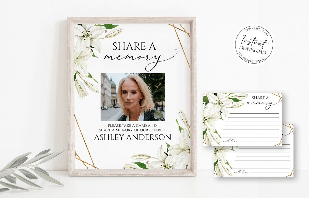 Share a Memory Funeral Sign, Share a Memory Card, Greenery Funeral ...