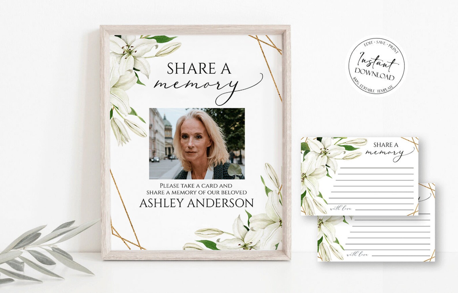 Share a Memory Funeral Sign, Share a Memory Card, Greenery Funeral ...