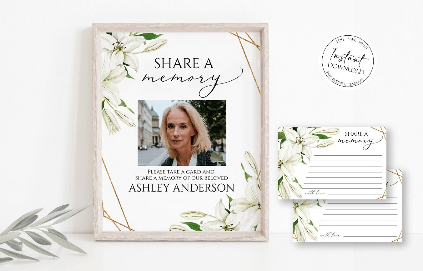 Share a Memory Funeral Sign Share a Memory Card Greenery | Etsy