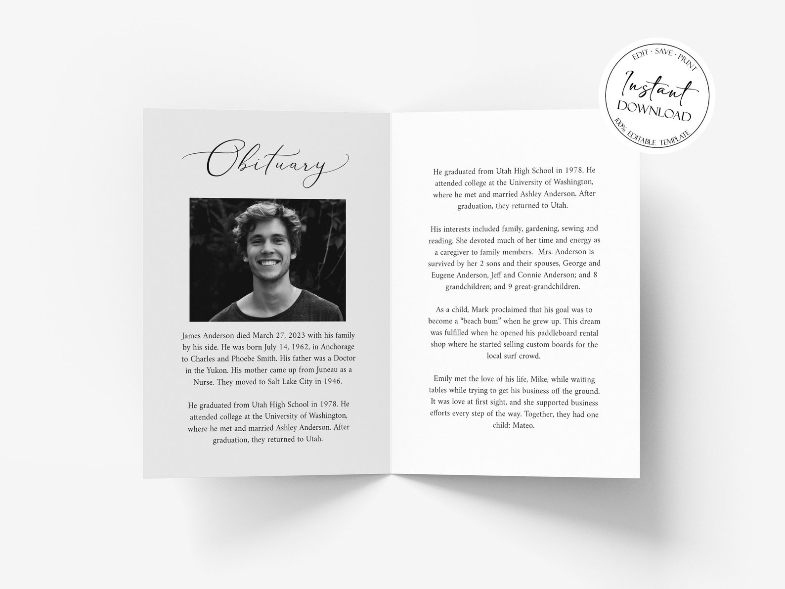 8 Page Funeral Program Template Celebration of Life Funeral | Etsy