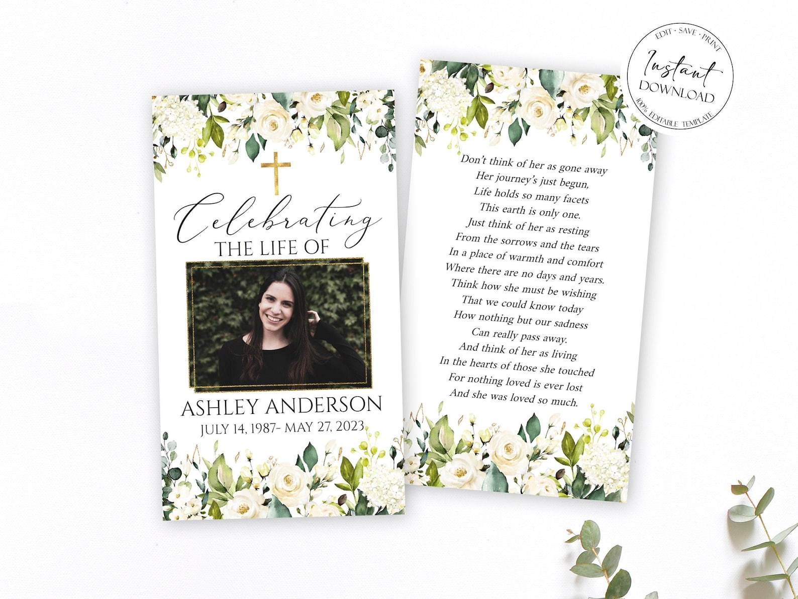 Editable Funeral Prayer Card Template Printable White - Etsy