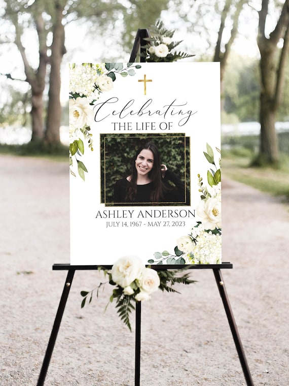 Celebration of Life Sign White Greenery Funeral Welcome Sign - Etsy