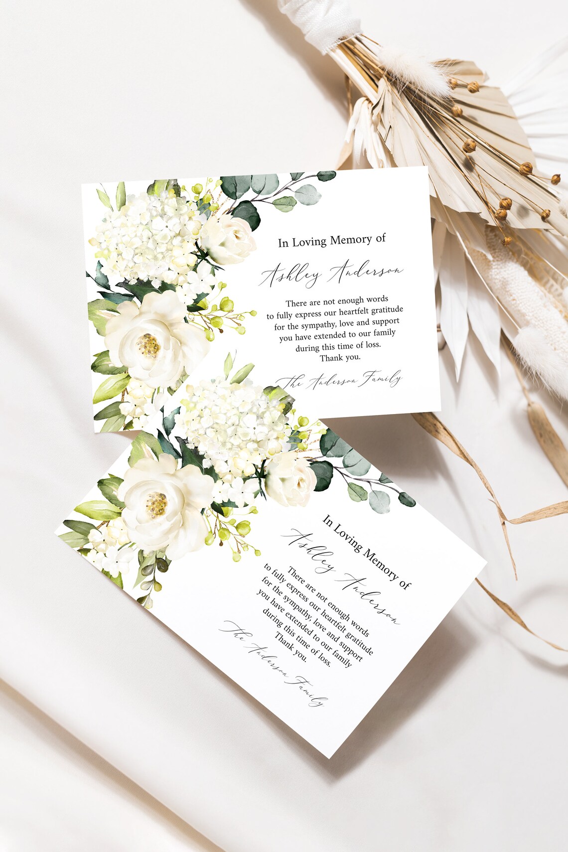 White Greenery Floral Funeral Thank You Cards, in Loving Memory of ...
