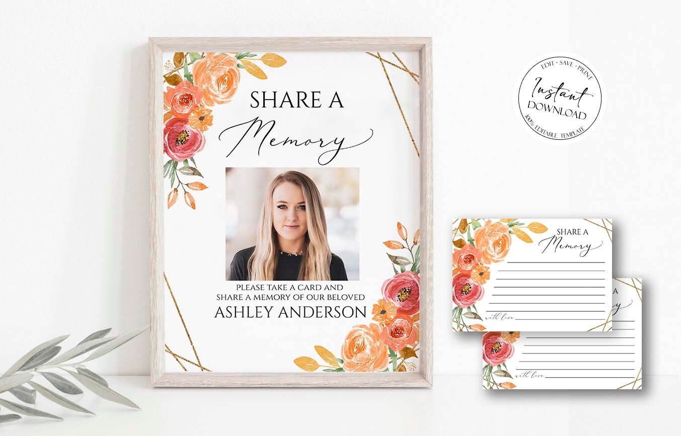 Share a Memory Funeral Sign Share a Memory Card, Fall Funeral Memory ...