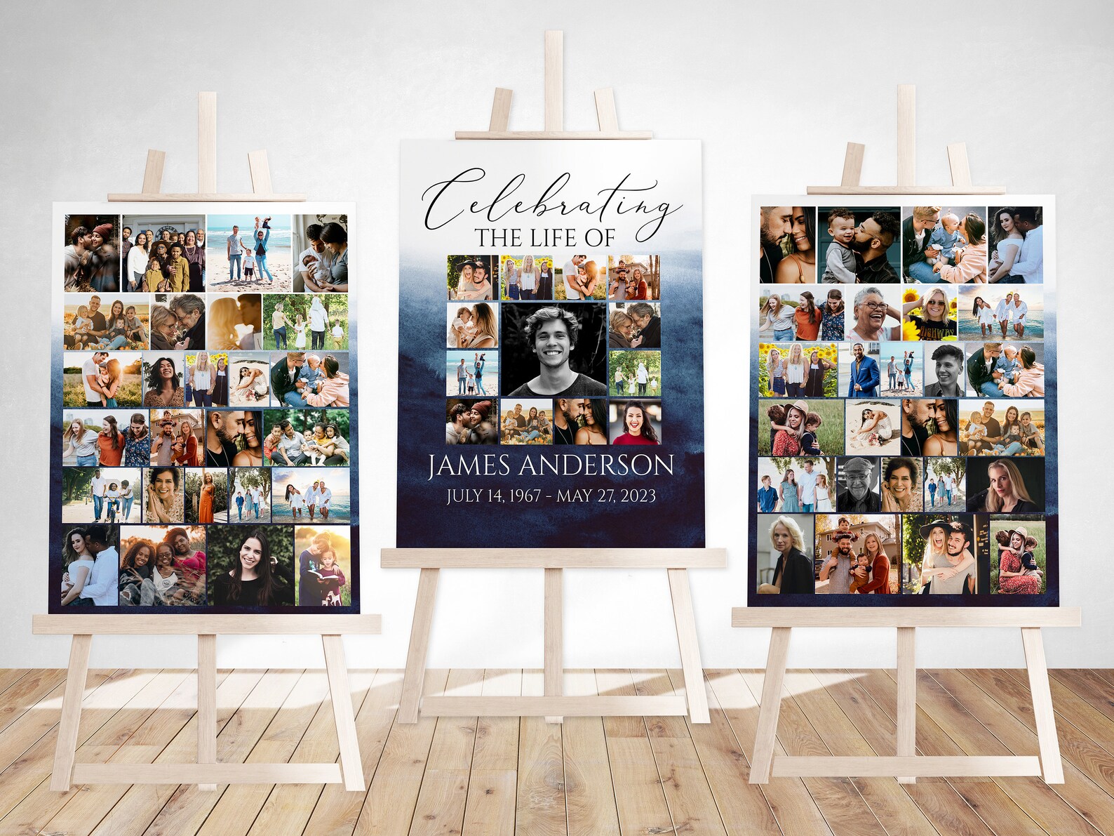 Celebration of Life Funeral Poster Blue Watercolor Photo - Etsy