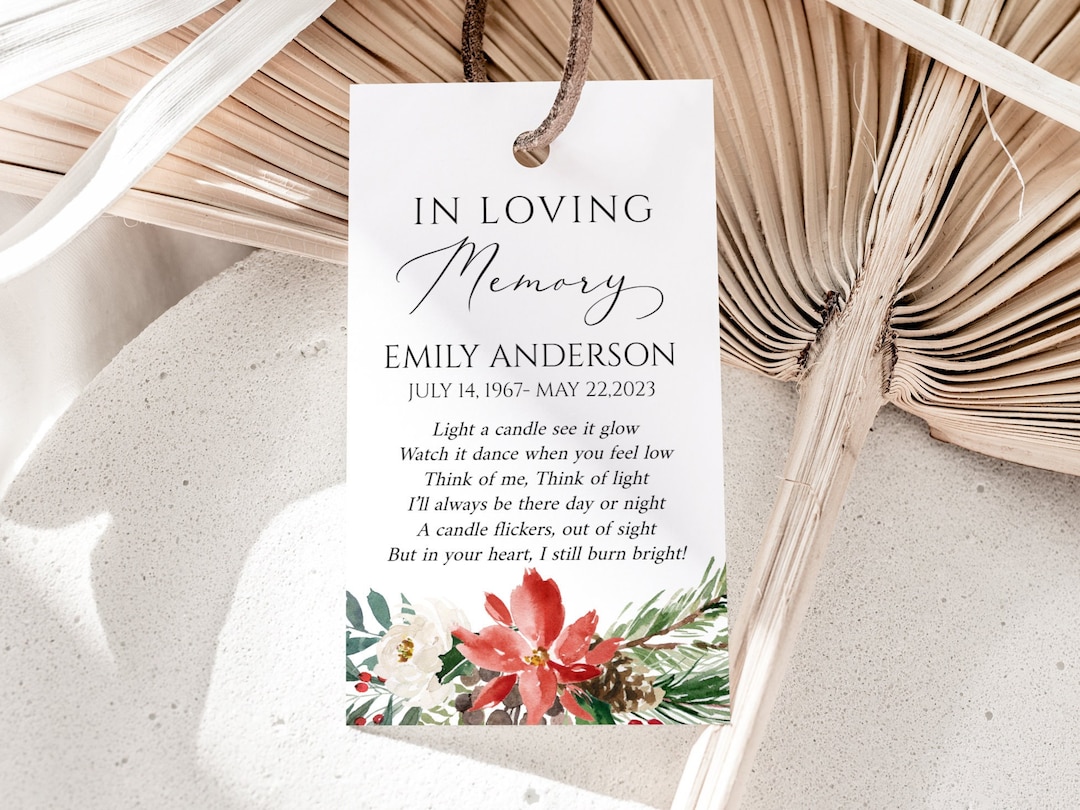 Celebration of Life Christmas Funeral Favor Tag Template, Winter ...