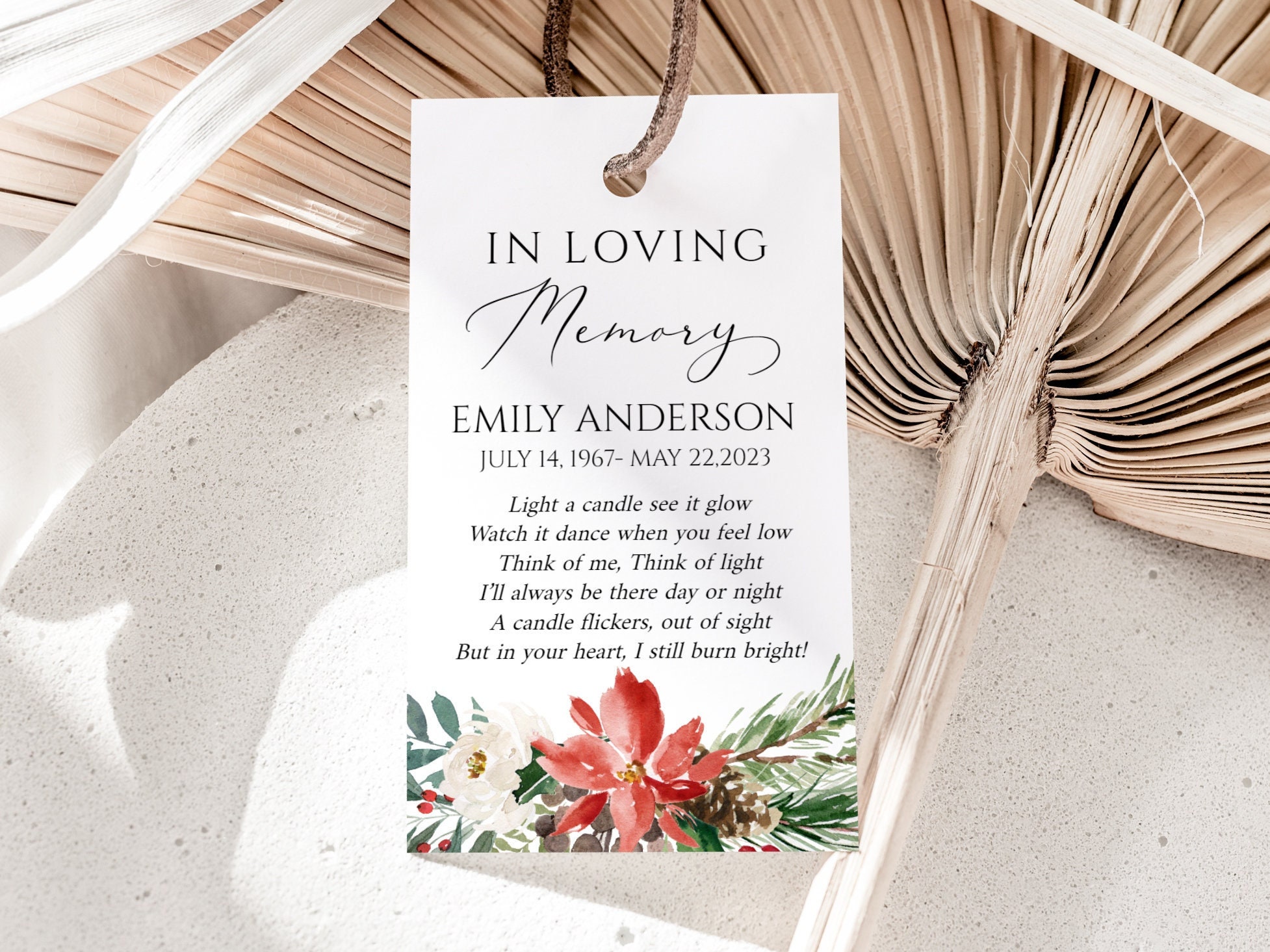 Celebration of Life Christmas Funeral Favor Tag Template, Winter ...