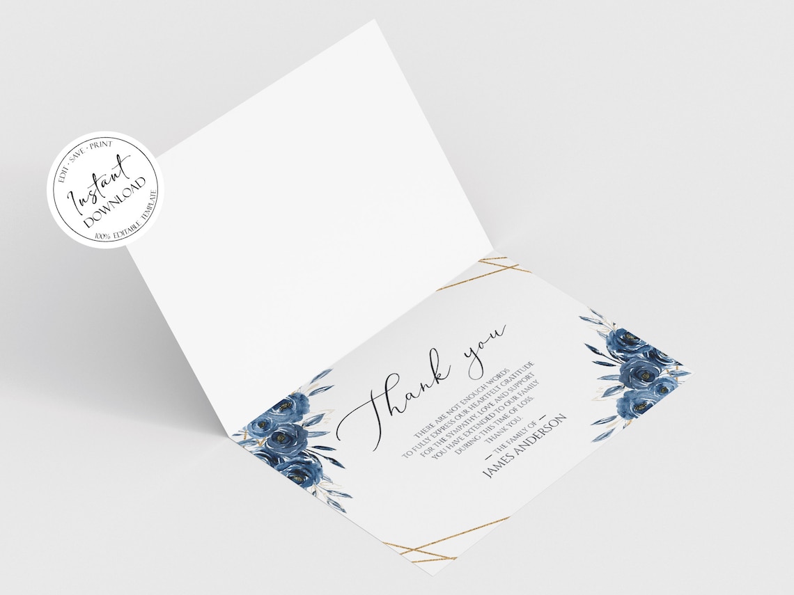 Royal Blue Funeral Thank You Card Funeral Photo Thank You | Etsy Australia