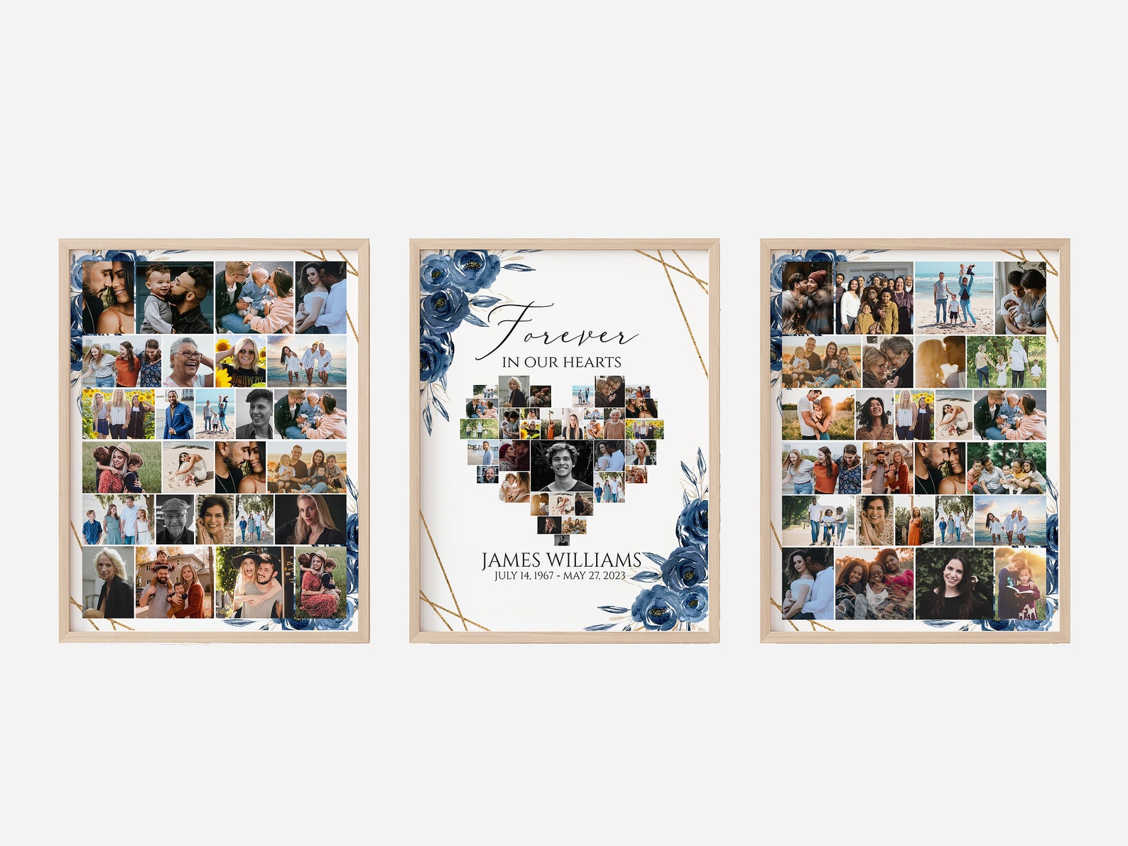 Celebration of Life Funeral Poster Royal Blue Floral Heart - Etsy