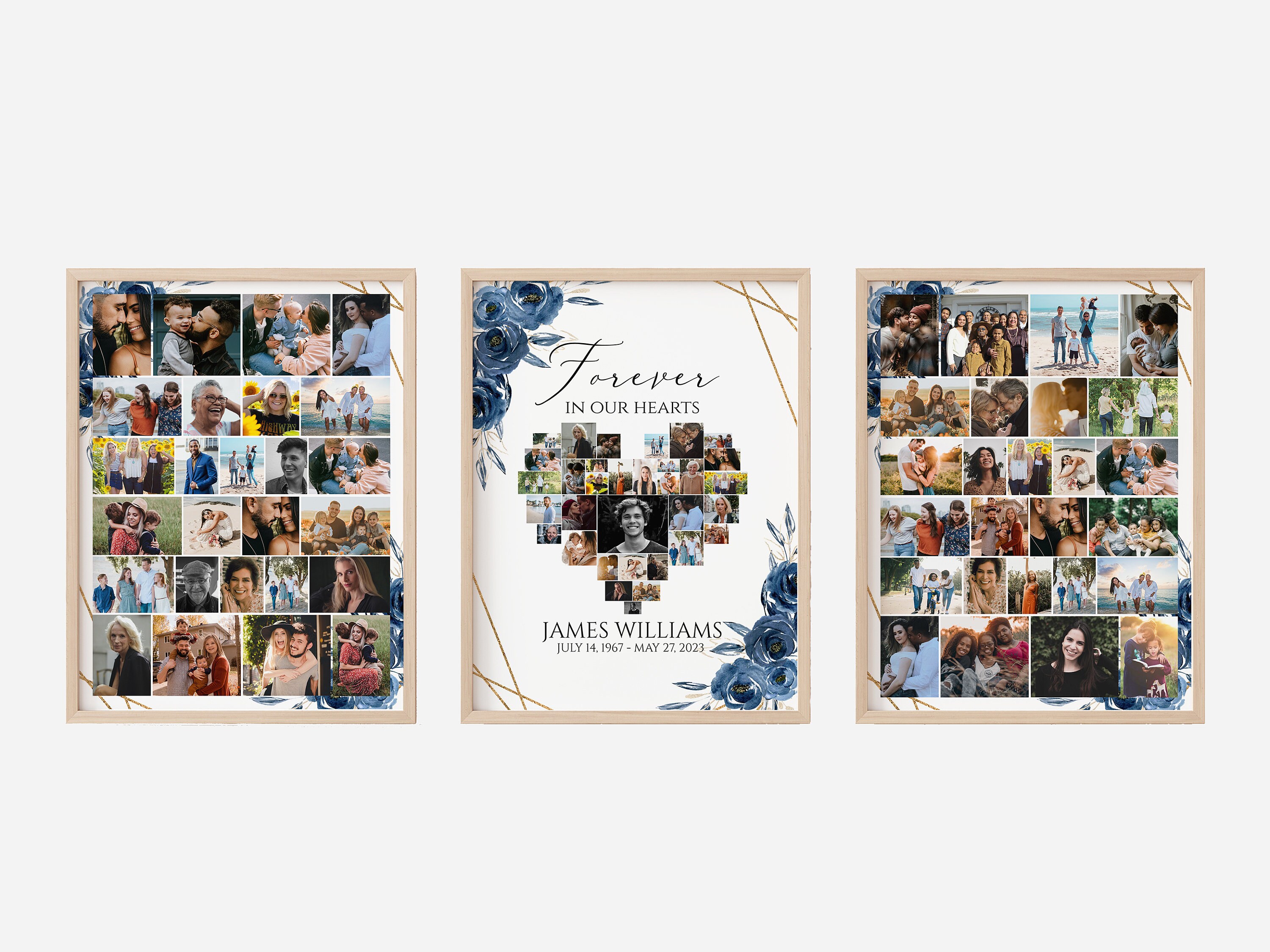 Celebration of Life Funeral Poster Royal Blue Floral Heart - Etsy