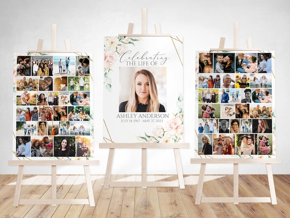 Celebration of Life Funeral Poster Blush Pink Roses Collage - Etsy