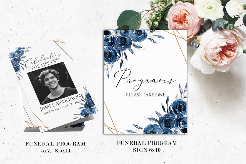 Editable Blue Funeral Bundle Memorial Package Celebration of - Etsy