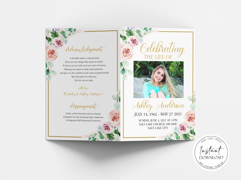 Celebration of Life Funeral Program Template Floral Blush | Etsy
