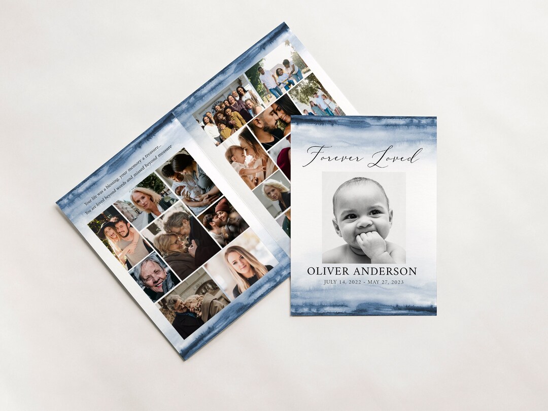 Blue Watercolor 8 Page Baby Funeral Program, Funeral Service Program ...