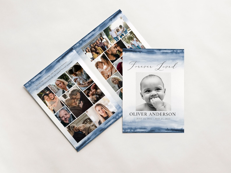 Blue Watercolor 8 Page Baby Funeral Program, Funeral Service Program ...