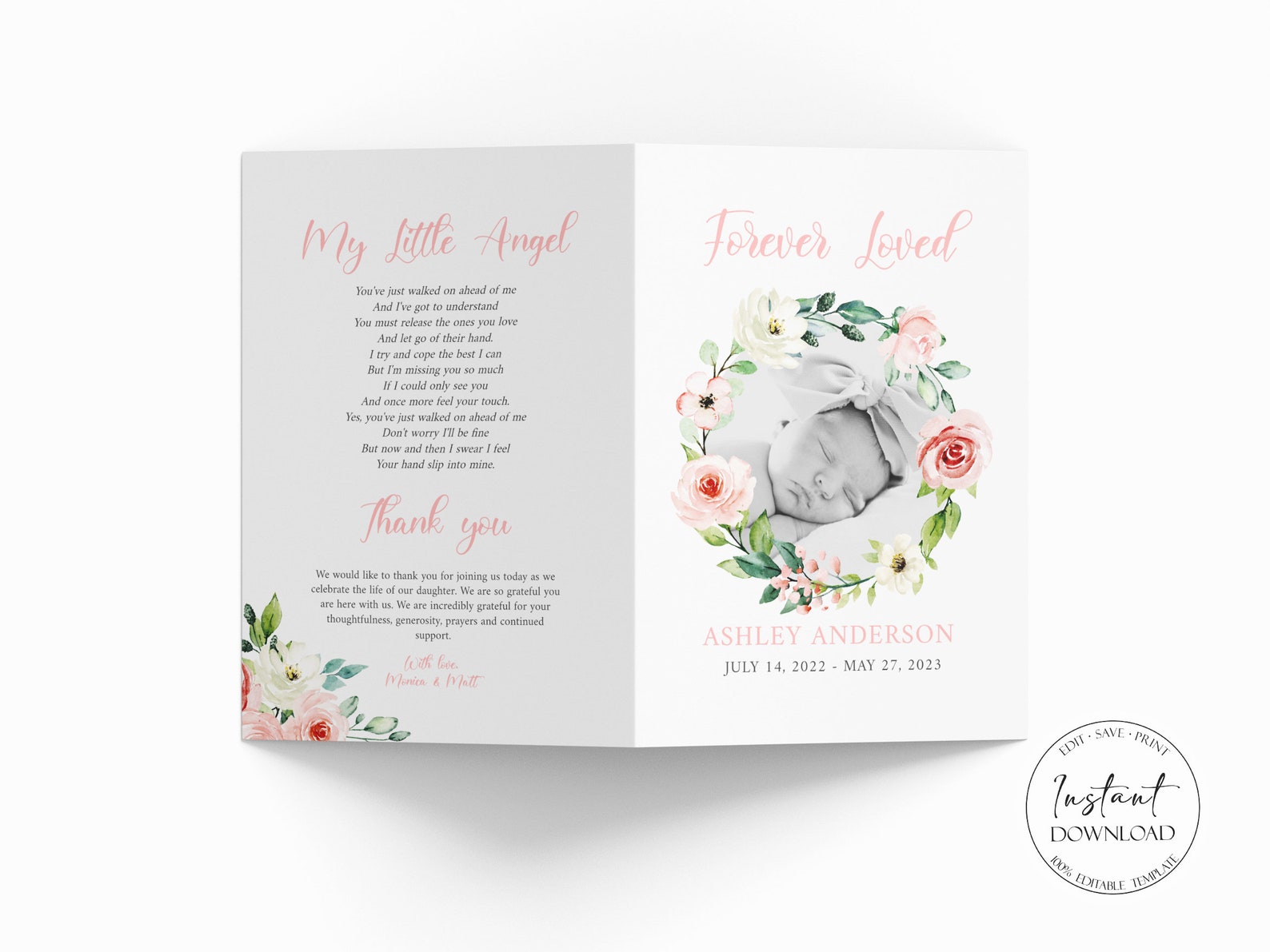 Baby Funeral Program, Funeral Service Program Template for Baby, Child ...