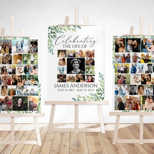 Celebration of Life Funeral Poster, Editable Greenery Photo Collage ...