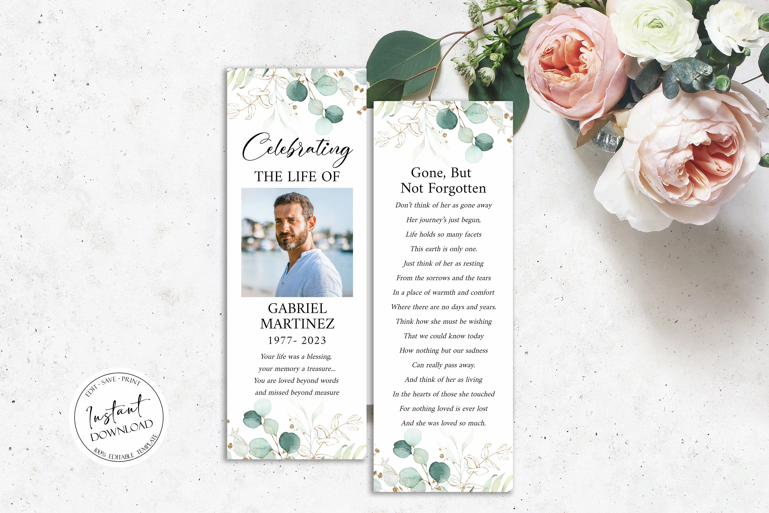 Greenery Funeral Bookmark Template Celebration of Life - Etsy