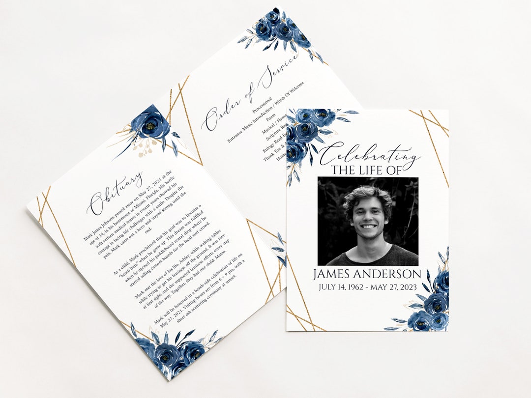 11x17 Royal Blue Funeral Program Template, Blue Funeral Brochure, Blue ...